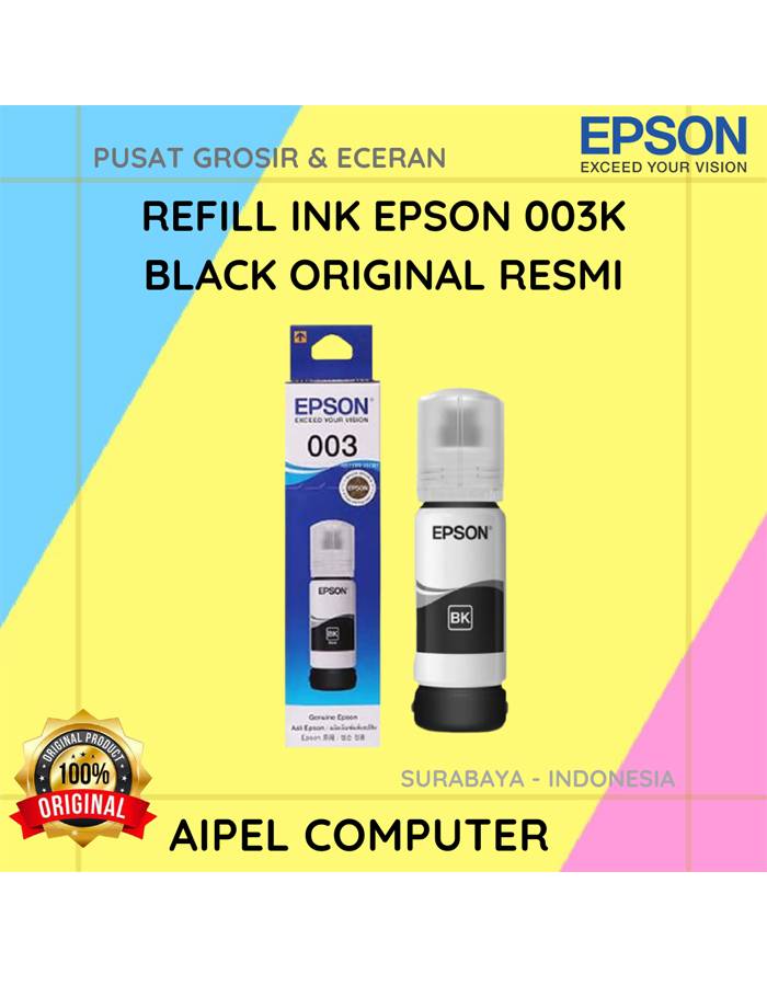 003K | REFILL INK EPSON 003K BLACK ORIGINAL RESMI - SWALAYAN KOMPUTER