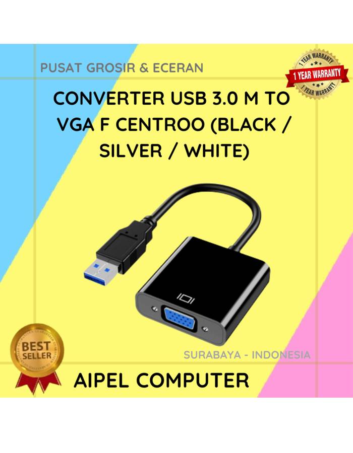 U3V | CONVERTER USB 3.0 M TO VGA F CENTROO (BLACK / SILVER / WHITE ...