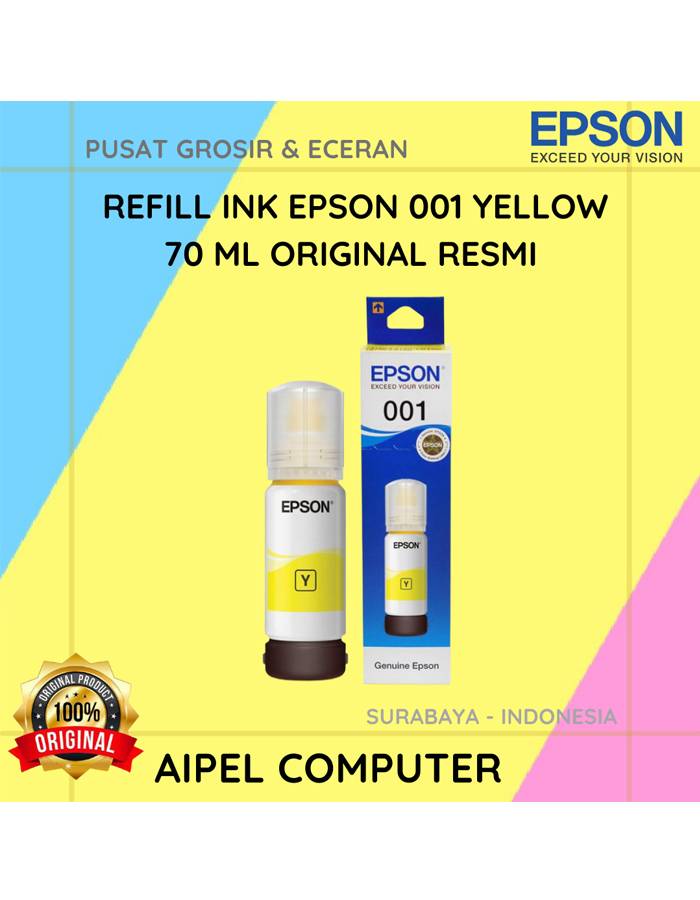 001Y | REFILL INK EPSON 001 YELLOW 70 ML ORIGINAL RESMI - SWALAYAN KOMPUTER