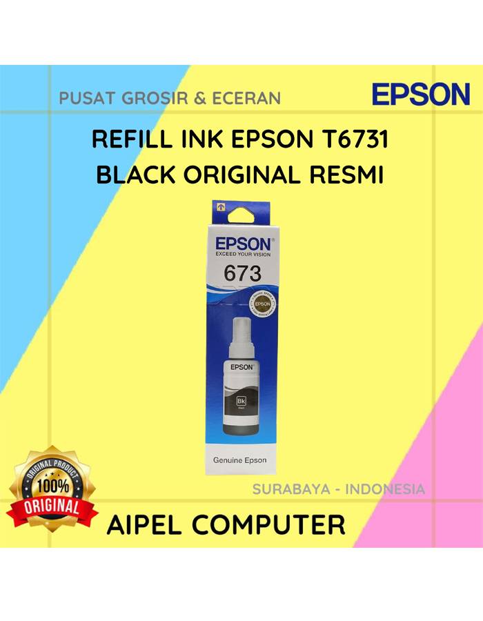 6731 | REFILL INK EPSON T6731 BLACK ORIGINAL 100 % - SWALAYAN KOMPUTER
