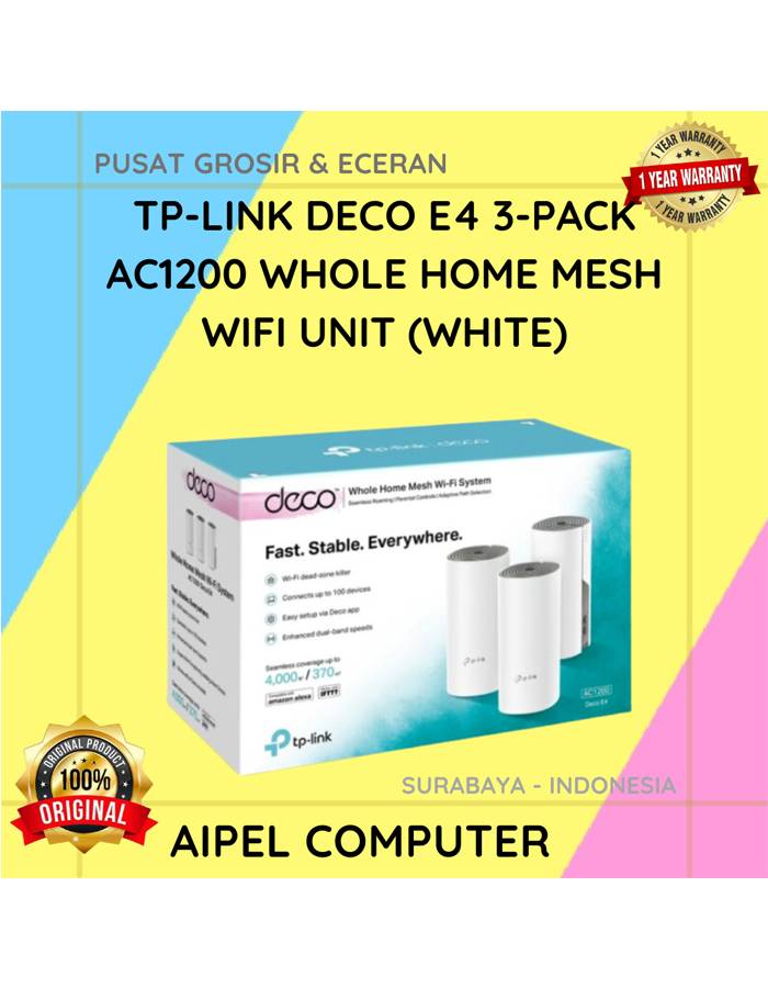 DECOE43 | TP-LINK DECO E4 3-PACK AC1200 WHOLE HOME MESH WIFI UNIT ...