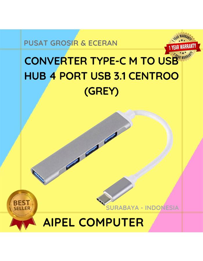 TCU | CONVERTER TYPE-C MALE TO 4 PORT - USB 3.1 FEMALE HOBOO (GREY ...