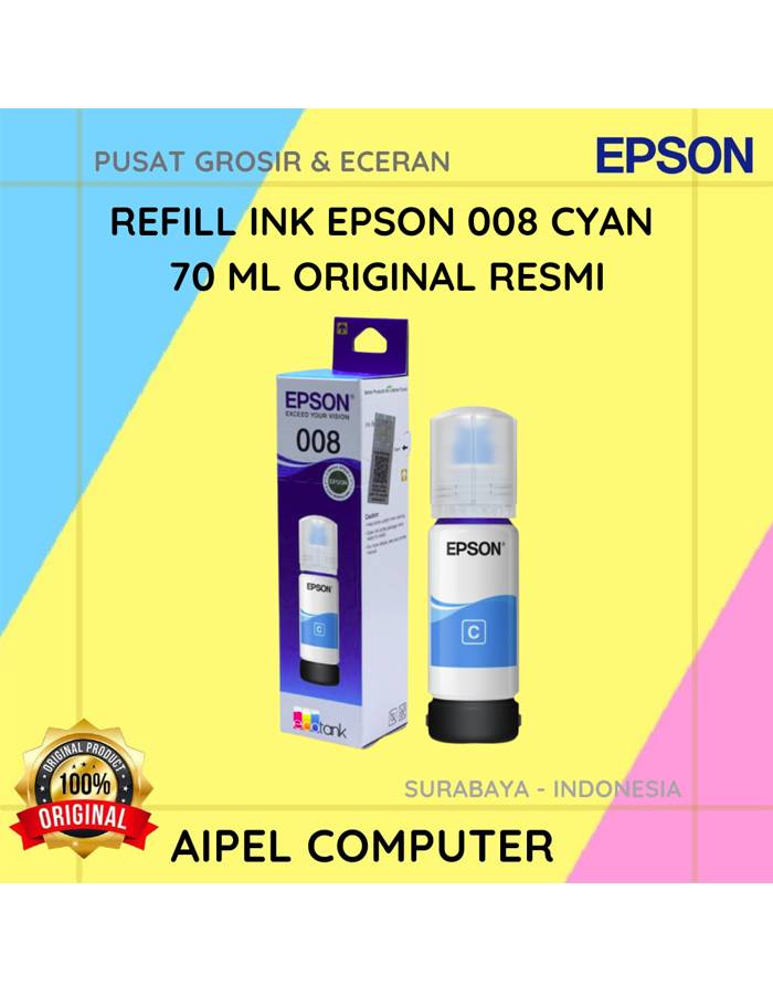 008C | REFILL INK EPSON 008 CYAN 70 ML ORIGINAL 100 % - SWALAYAN KOMPUTER