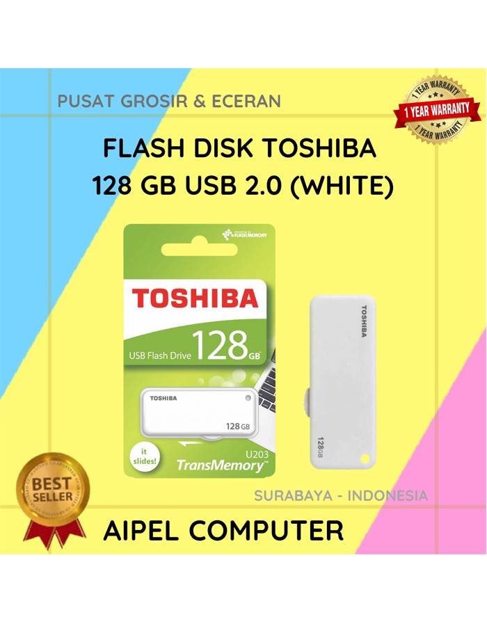 FDT128 | FLASH DISK TOSHIBA 128 GB USB 2.0 (WHITE) - SWALAYAN KOMPUTER