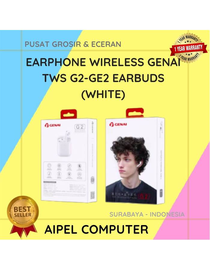 G2 | EARPHONE WIRELESS GENAI TWS G2-GE2 EARBUDS (WHITE) - SWALAYAN KOMPUTER