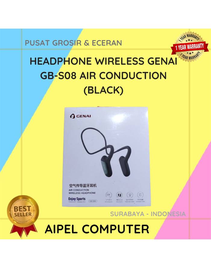 GBS08 | Headphone Wireless GENAI GB-S08 Air Conduction (Black ...